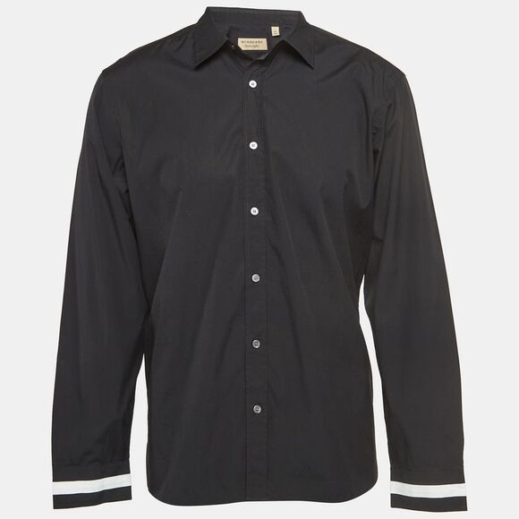 Burberry | Shirts | Burberry London Black Contrast Cuff Cotton Long ...